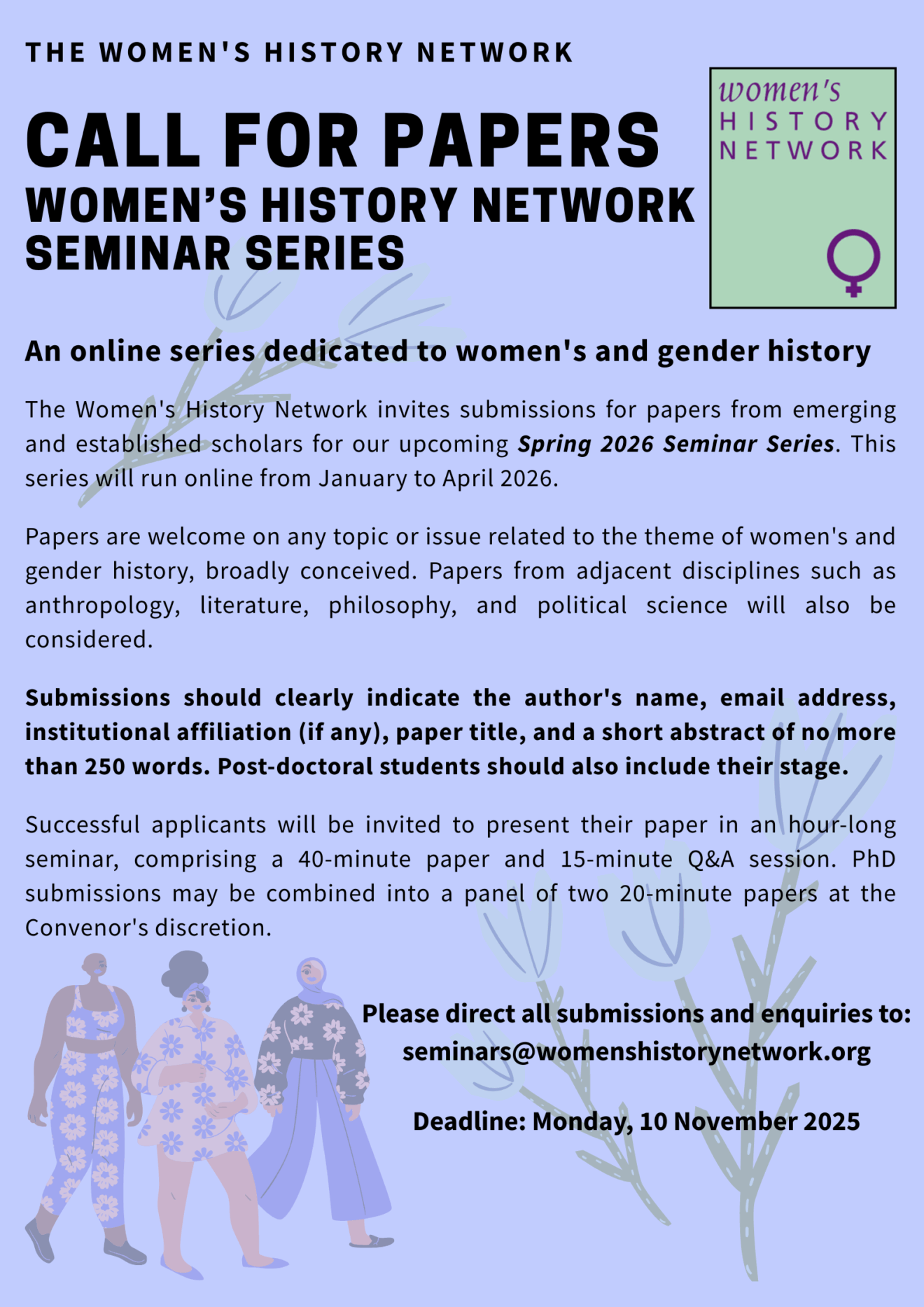 Call for Papers – Spring Seminar Series 2026 – Women's History Network
