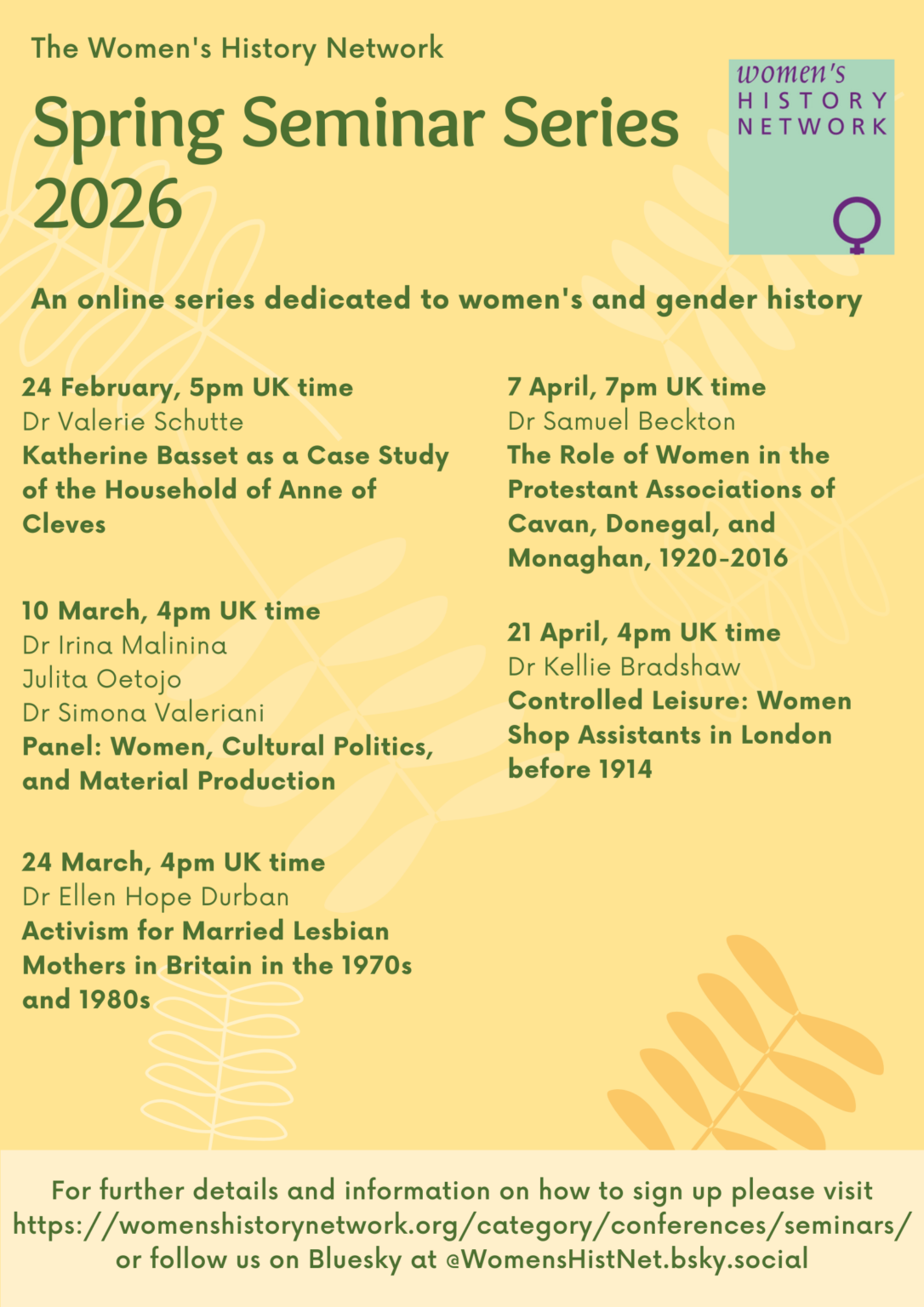Spring Seminar Series 2026 Programme – Women's History Network